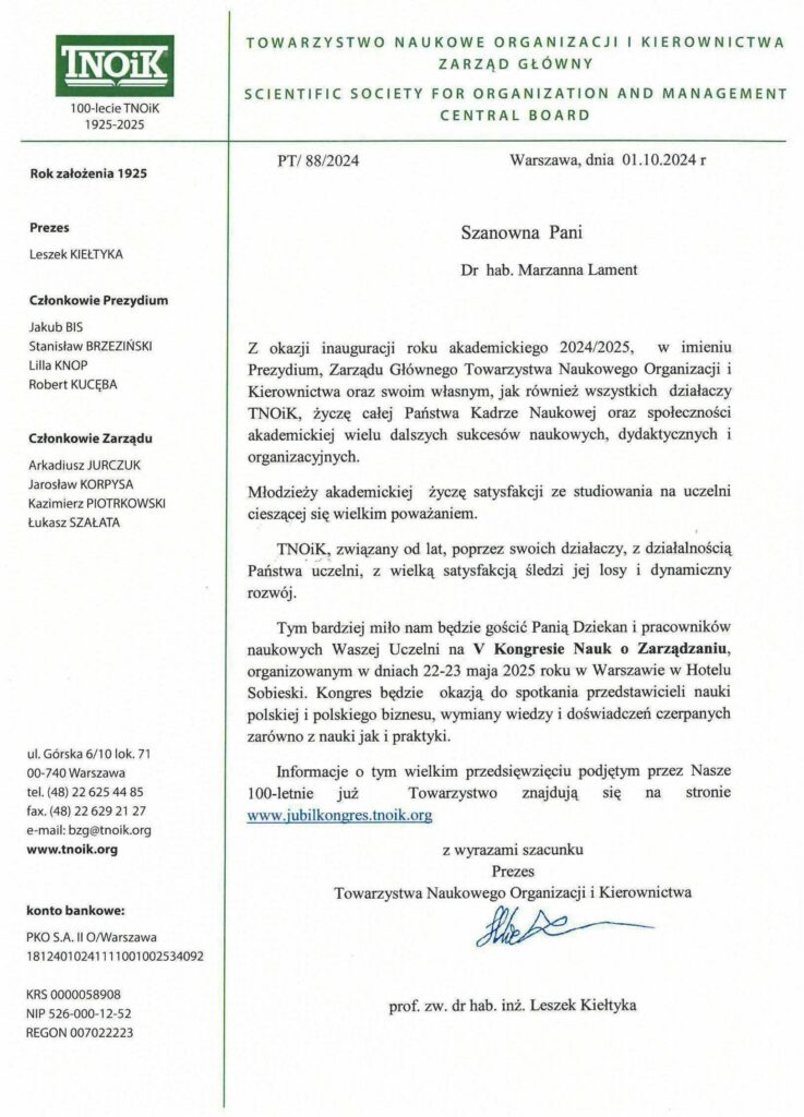 Życzenia z okazji inauguracji nowego roku akademickiego 2024/2025 na ...